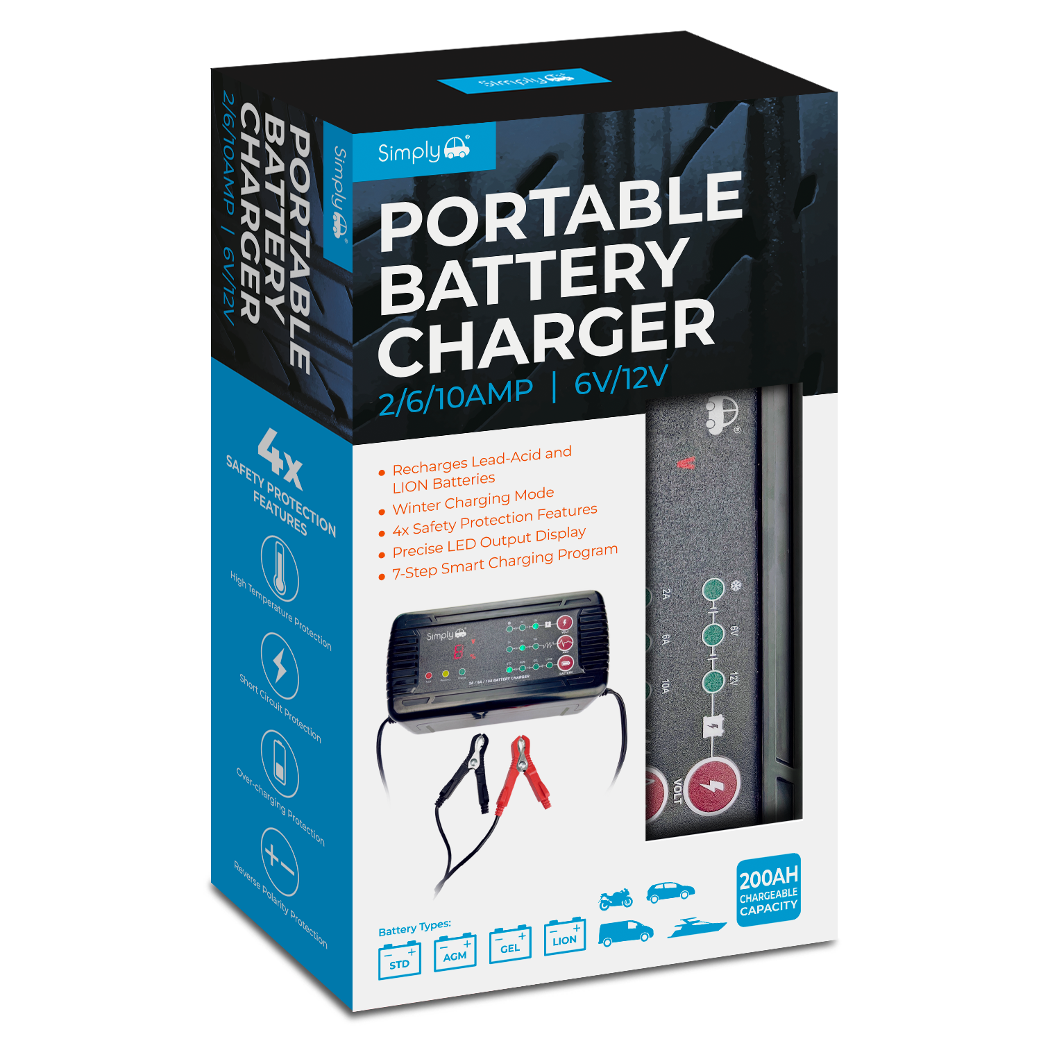 2/6/10Amp 6/12V Portable Battery Charger – 200AH | Simply Brands ...