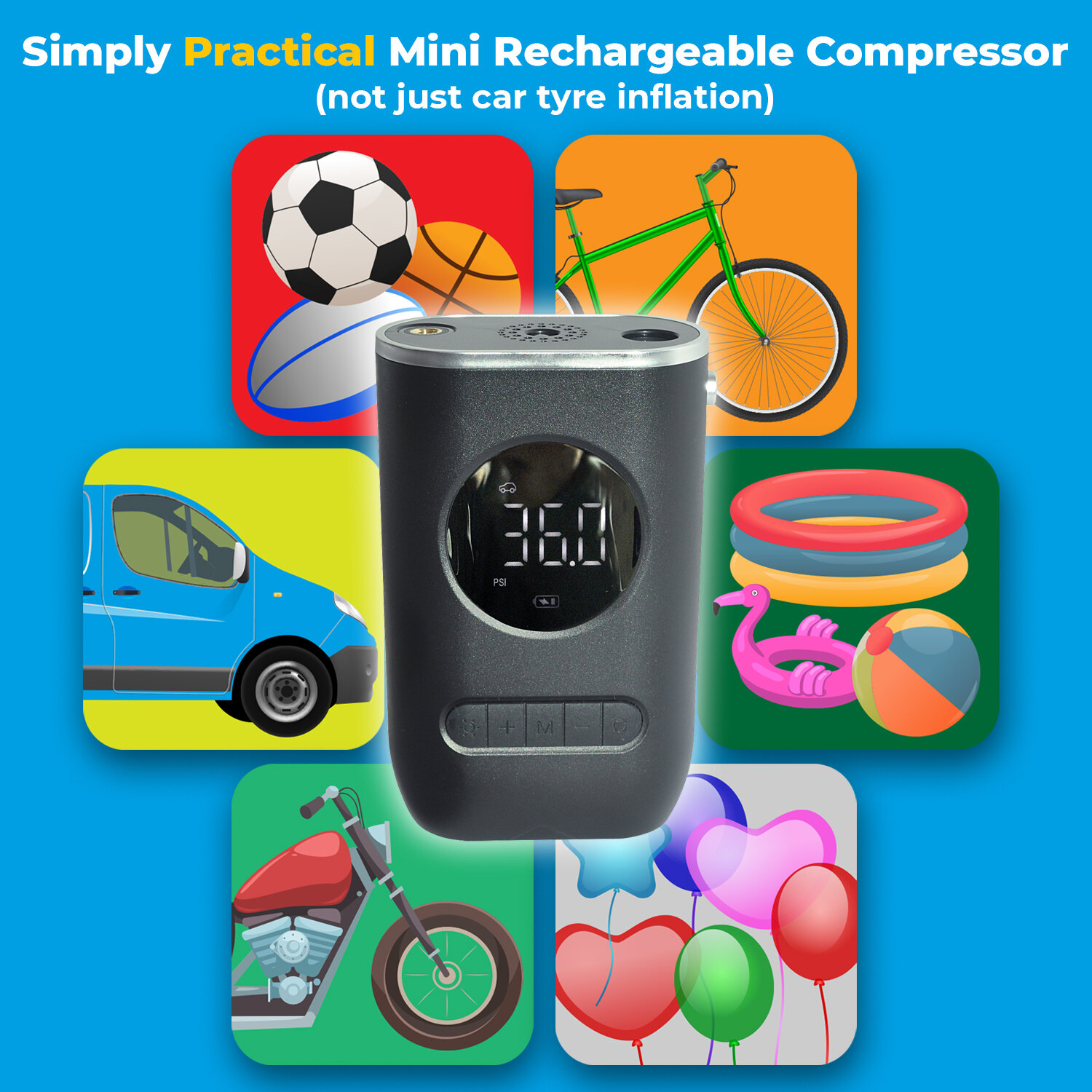 Mini Rechargeable Air Compressor 150PSI | Simply Brands | Private Label