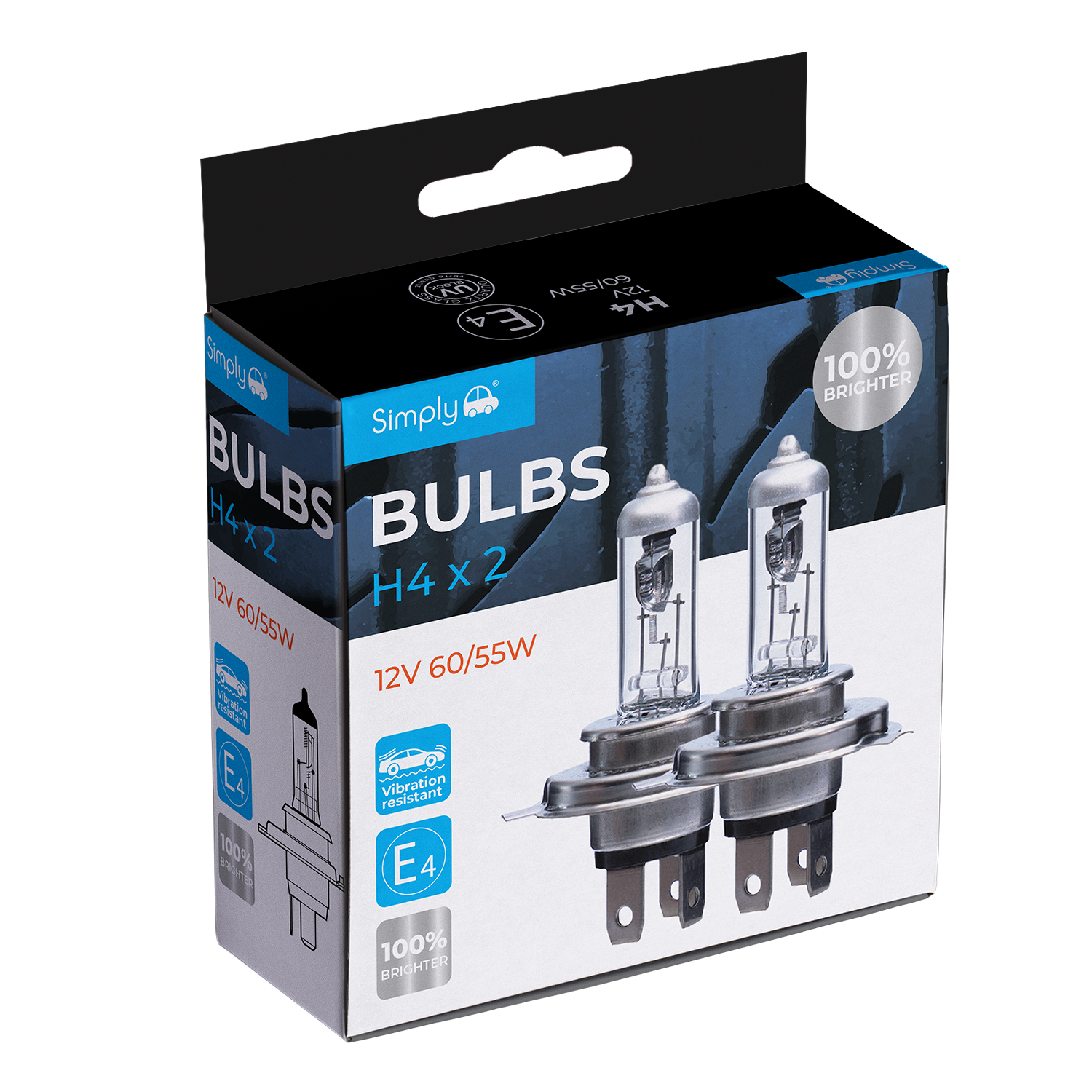 Twin H4 100% BRIGHTER Bulb 12V 60/55W P43T | Simply Brands | Private Label