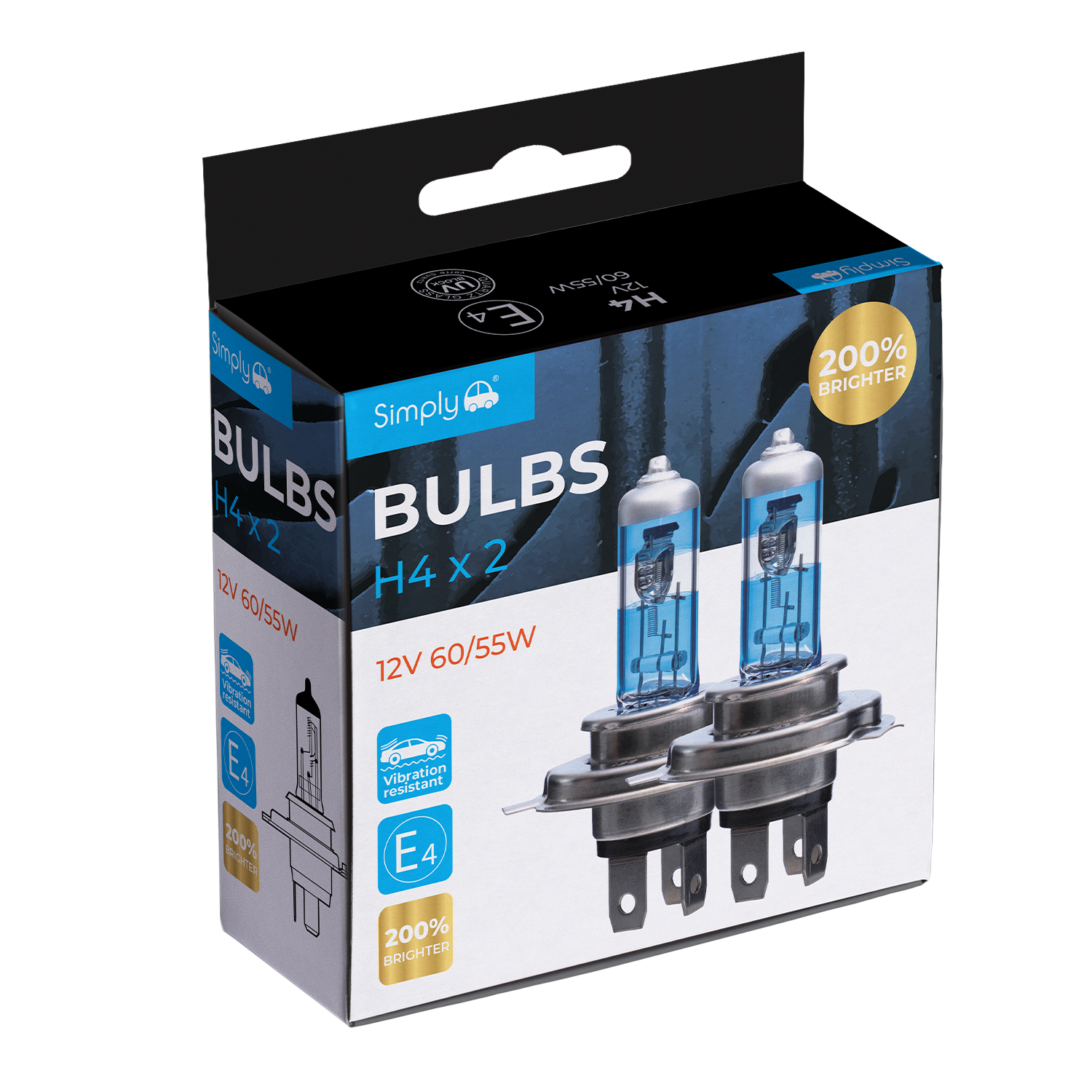 Twin H4 200% BRIGHTER Bulb 12V 60/55W P43T | Simply Brands | Private Label