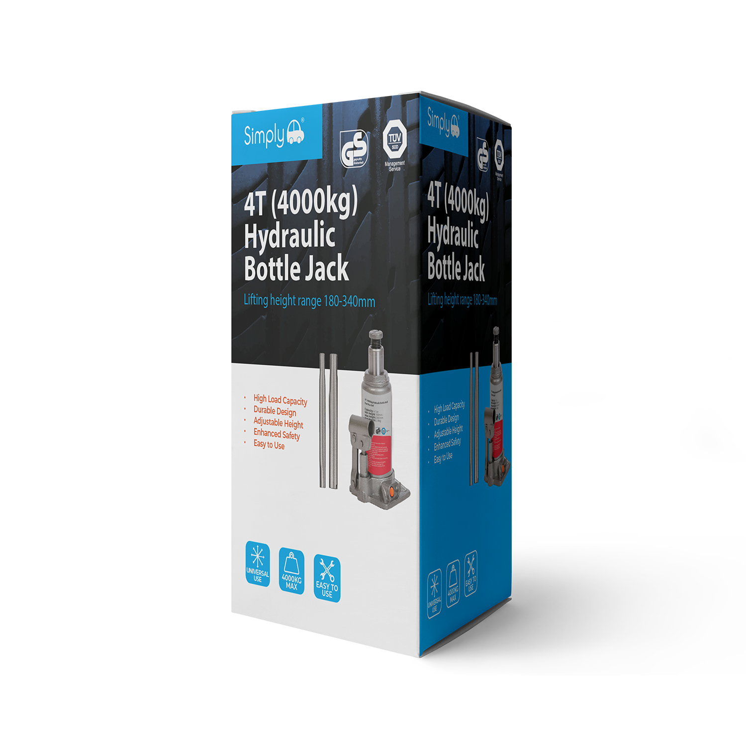 4T (4000kg) Hydraulic Bottle Jack | Simply Brands | Private Label