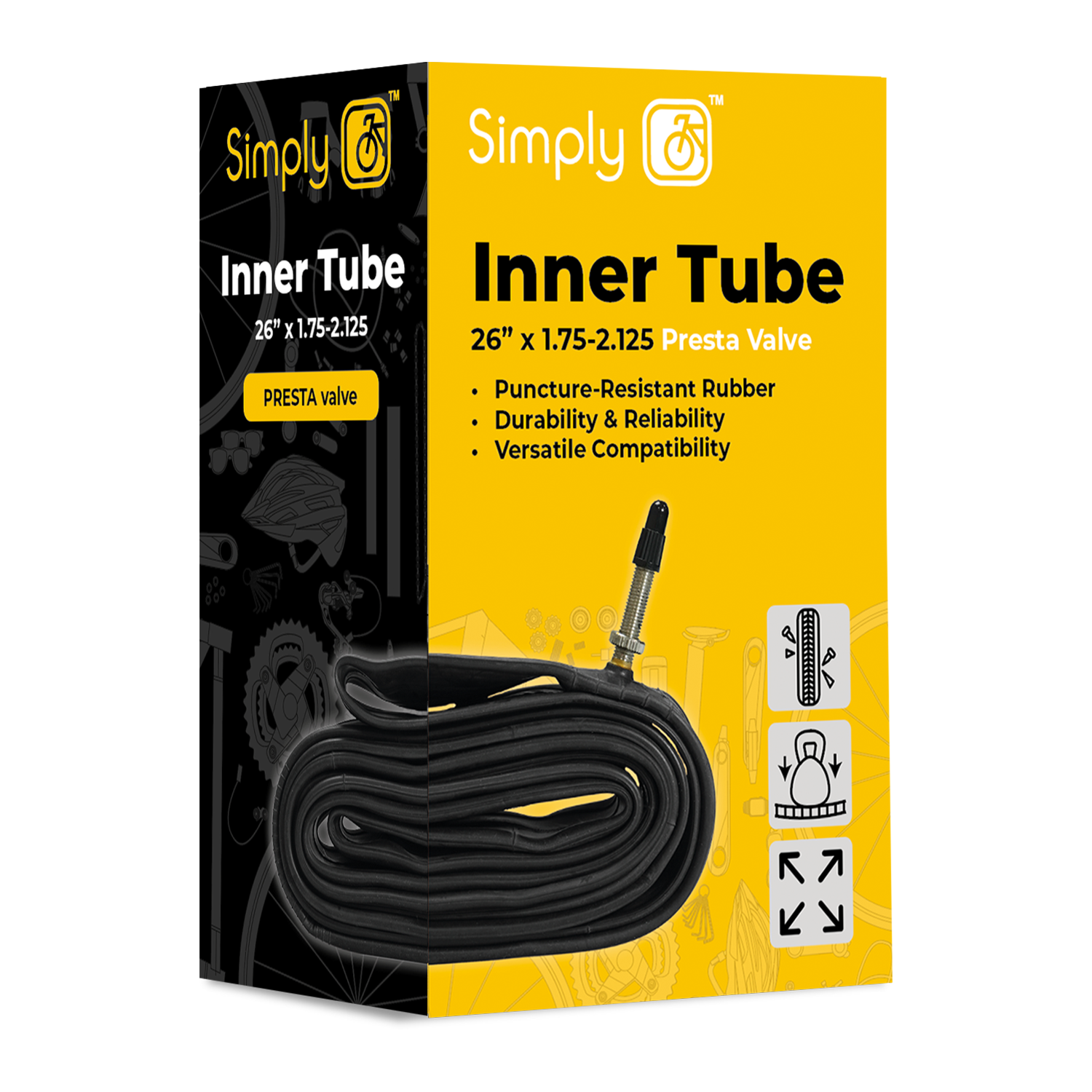 Inner Tube 26” x 1.75-2.125 Presta Valve | Simply Brands | Private Label