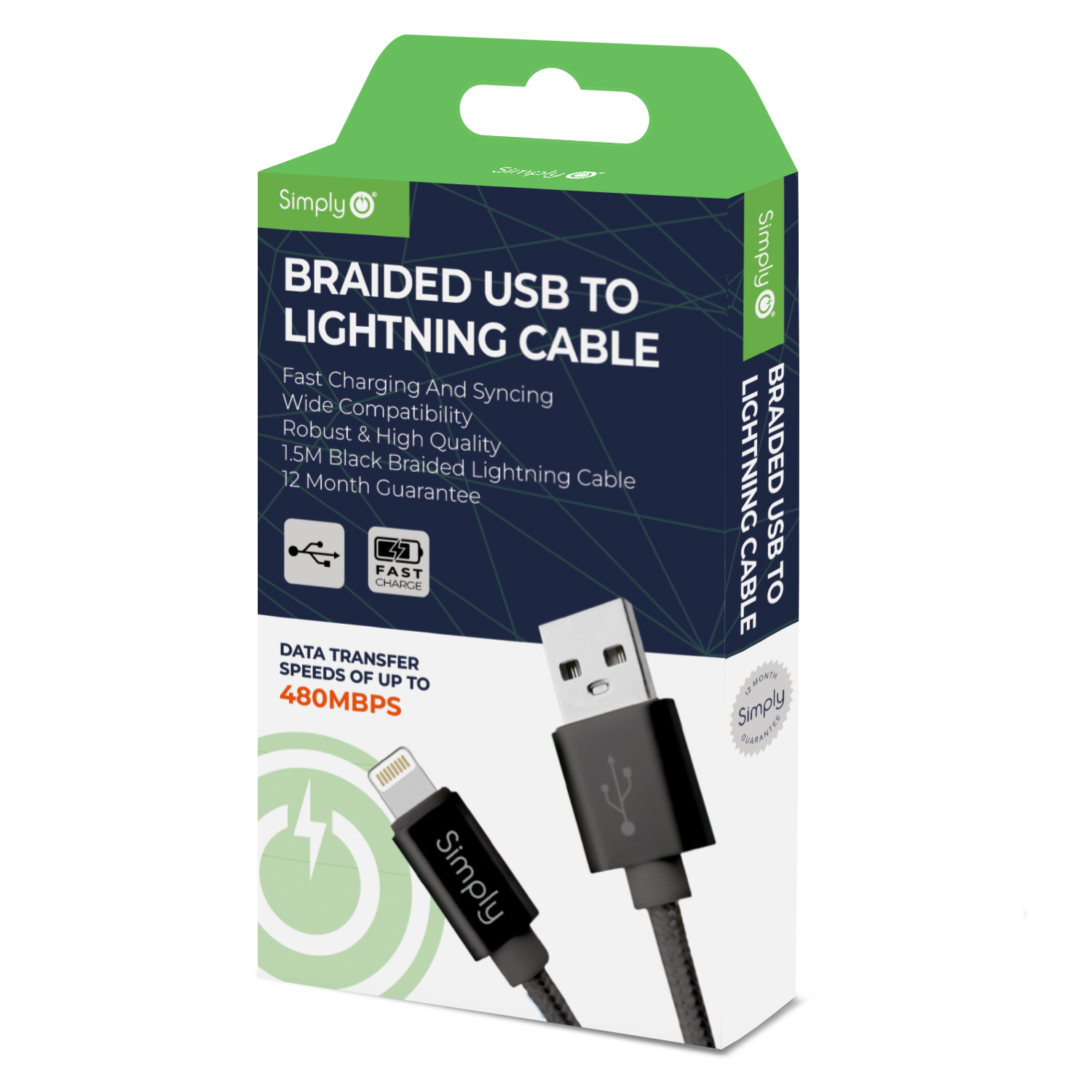 Braided USB to Lightning 1.5m Cable | Simply Brands | Private Label