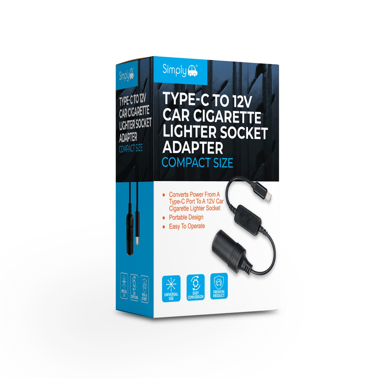 Type-C To 12V Car Cigarette Lighter Socket Adapter | Simply Brands ...