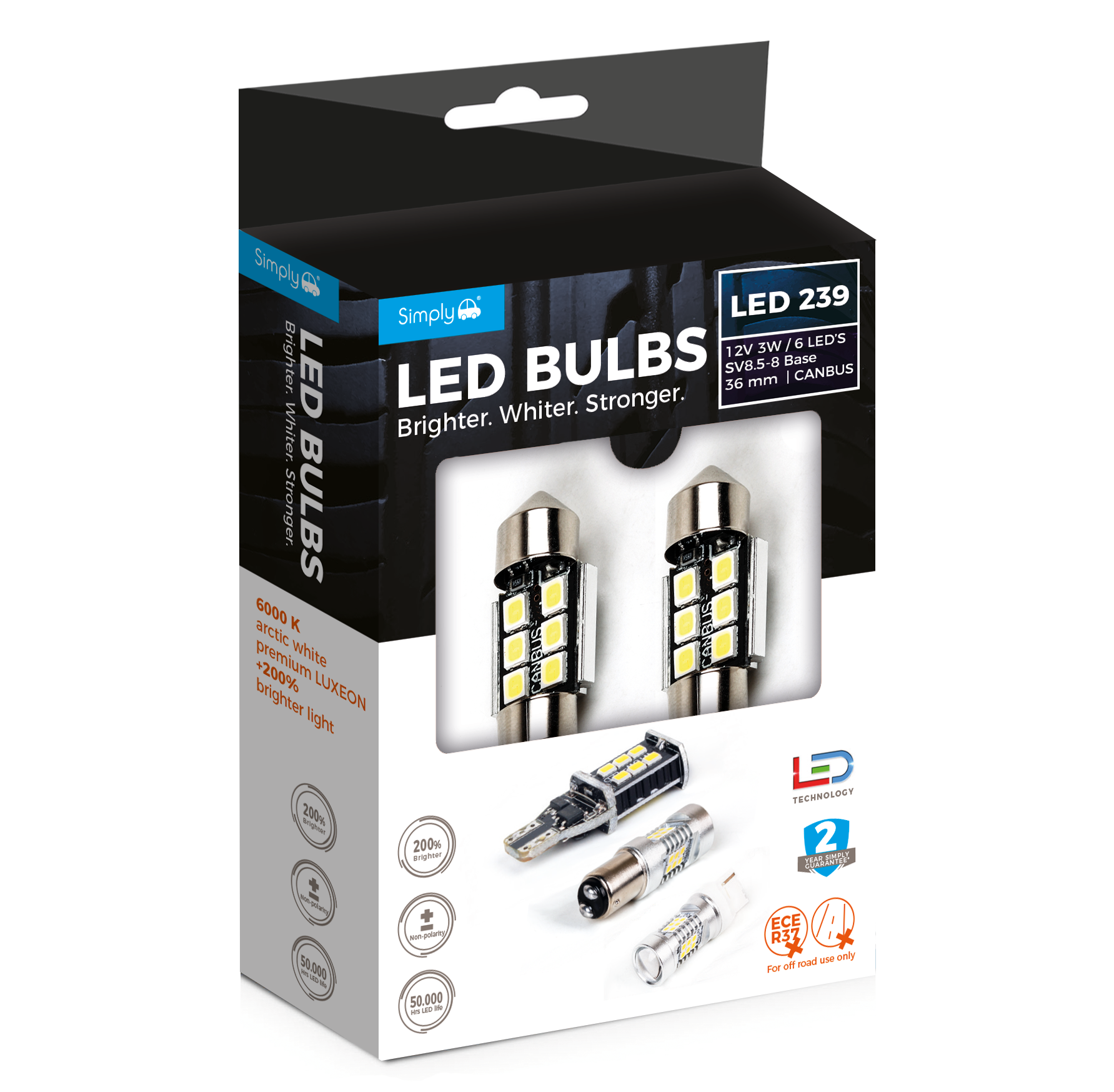 LED 239 36mm S2396LEDW Auxiliary LED CANbus Bulbs 12V/3W SV8.5-8 | Simply Brands | Private Label