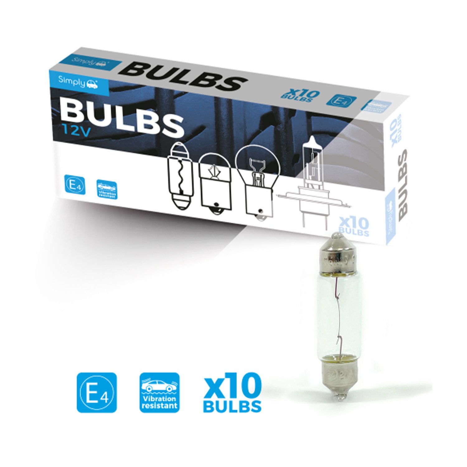 10pk Festoon Auxiliary Bulbs 12V 5W SV8.5-8 | Simply Brands | Private Label