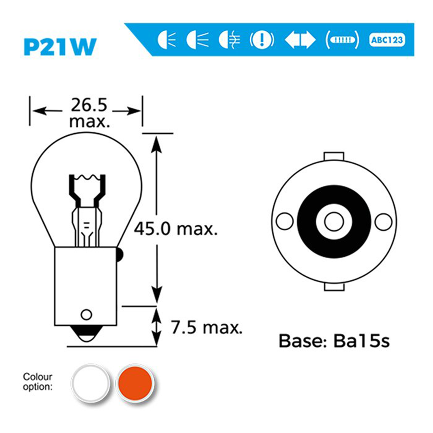 1pk Auxiliary Bulb Blister 12V 21W BA15S | Simply Brands | Private Label
