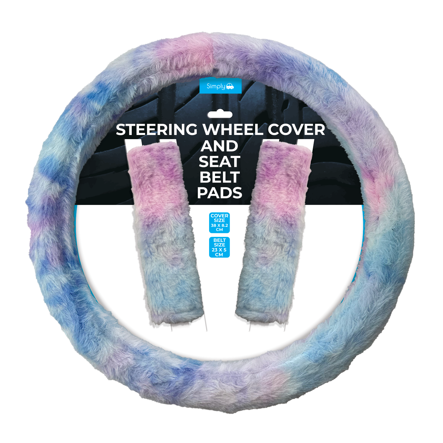 Fluffy Colourful Steering Wheel Cover With Seat Belt Pads | Simply ...