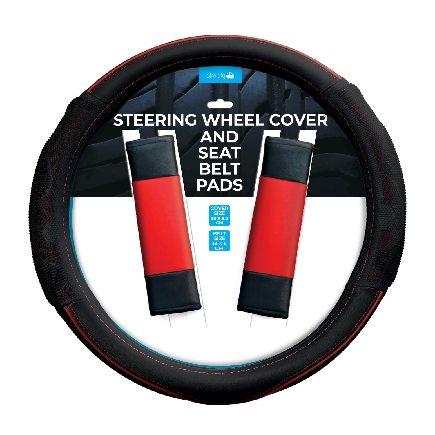 Padded Black And Red Steering Wheel Cover With Seat Belt Pads | Simply ...